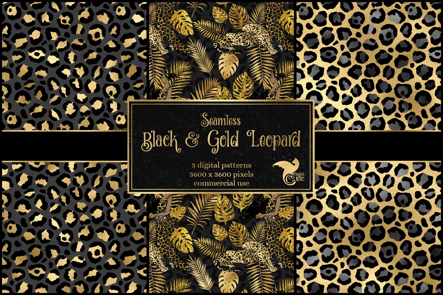 Black and Gold Leopard Digital Paper Seamless Leopard Spot | Etsy