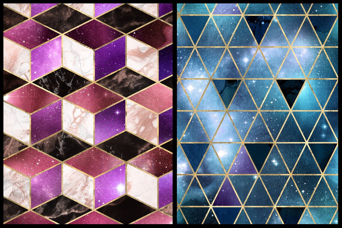 Isometric Galaxy Digital Paper Seamless Watercolor Galaxy | Etsy