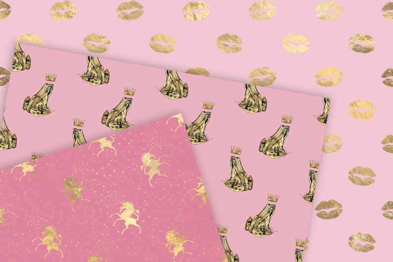 Pink and Gold Princess Digital Paper, Seamless Scrapbook Patterns ...