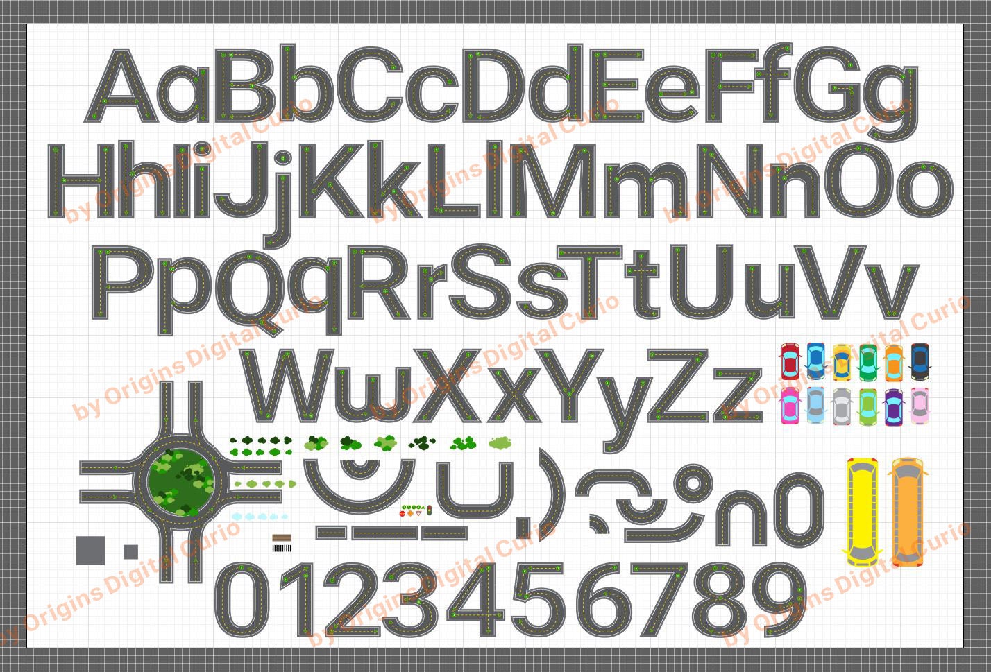 Road Alphabet Clipart, Learn Letters & Numbers (printable Sheets) - Etsy