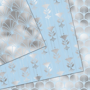 Blue and Silver Art Deco Digital Paper, Seamless Deco Patterns in ...
