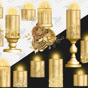 Gold Candles Clip Art - Digital Candle Graphics With Glitter and Foil ...