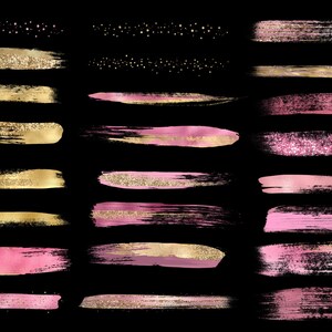Pink and Gold Brush Strokes Clipart, Glitter Foil (digital PNG) - Etsy