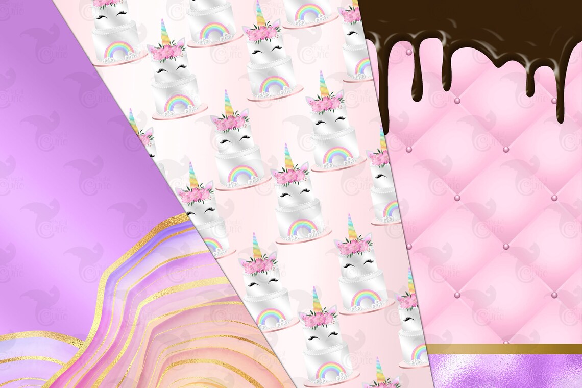 Unicorn Cakes Digital Paper Rainbow Pastel Party Backgrounds - Etsy