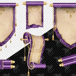 Purple Scrolls Clipart - Digital Tapestry Clip Art for Magic Fantasy ...