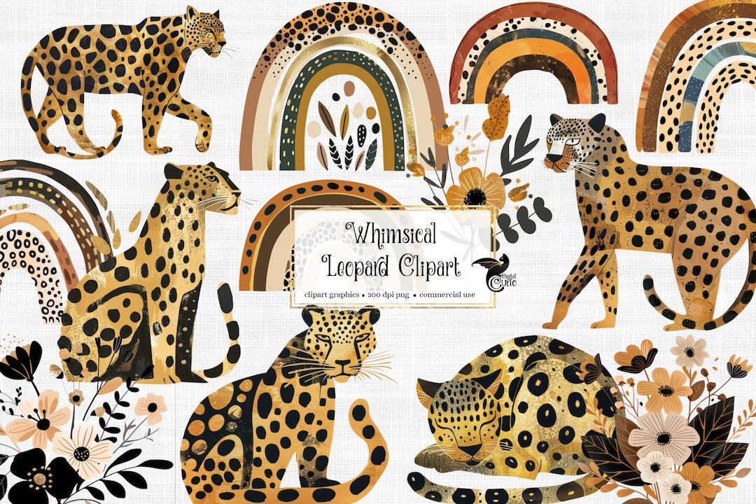 Leopard Rainbow Clipart – Whimsical Flowers PNG, Commercial Use ...