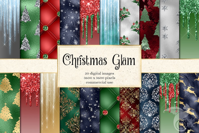 Christmas Glam Digital Paper, Glitter Foil Scrapbook (digital Download ...