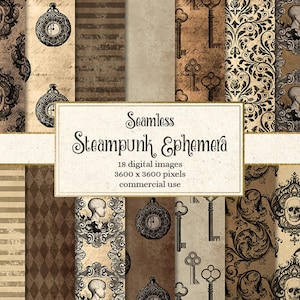 Steampunk Ephemera Digital Paper, Seamless Gothic Halloween Printable ...