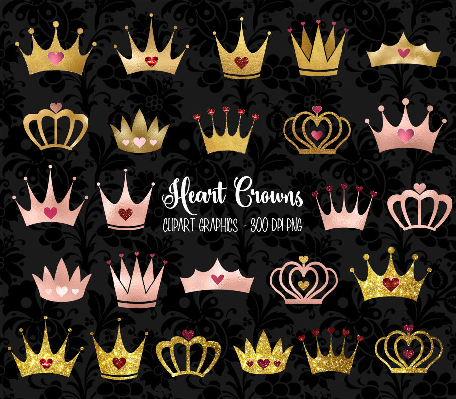 Heart Crown Clipart Rose Gold Foil and Gold Glitter Valentine - Etsy ...