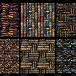 Fantasy Books Digital Paper, Seamless Grimoire Book Textures Printable ...
