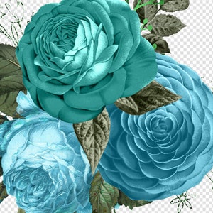 Turquoise Bouquets Floral Clip Art, Digital Instant Download Painted ...