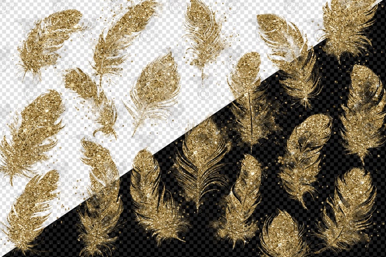 Gold Glitter Feathers Clipart Digital Feather Clipart - Etsy