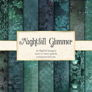 Nightfall Glimmer Digital Paper Teal Gothic Vintage - Etsy