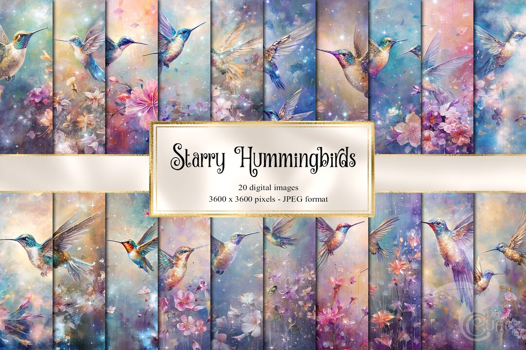 Starry Hummingbirds Digital Paper, Celestial Digital Paper Fantasy ...