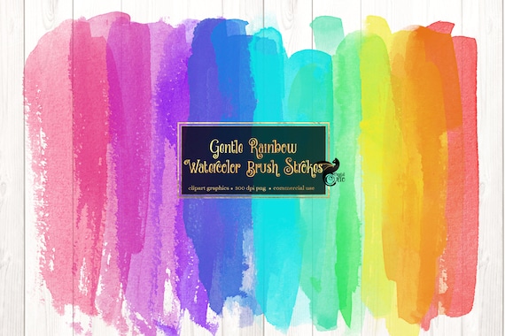 Art & Collectibles Brush Strokes Watercolor Splotches Rainbow Brush ...