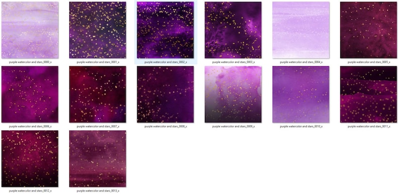 Starry Purple Skies Digital Paper, Gold Stars Watercolor Backgrounds ...
