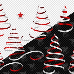 Red and White Ribbon Christmas Tree Clip Art - Digital Holiday Glitter ...