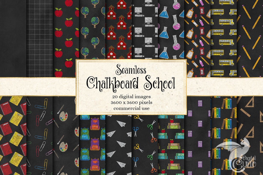 Chalkboard School Digital Paper – Seamless Teacher Patterns (commercial ...
