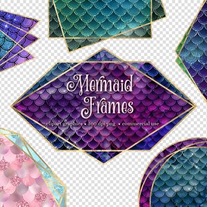 Mermaid Polygonal Frames Clipart, Geometric Gold Frames With Glitter ...