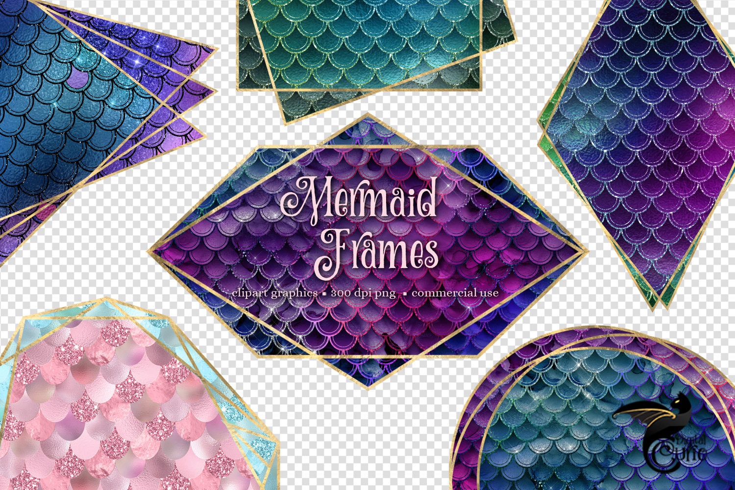 Mermaid Polygonal Frames Clipart geometric gold frames with | Etsy