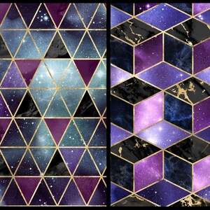 Isometric Galaxy Digital Paper, Seamless Watercolor Galaxy Geometric ...