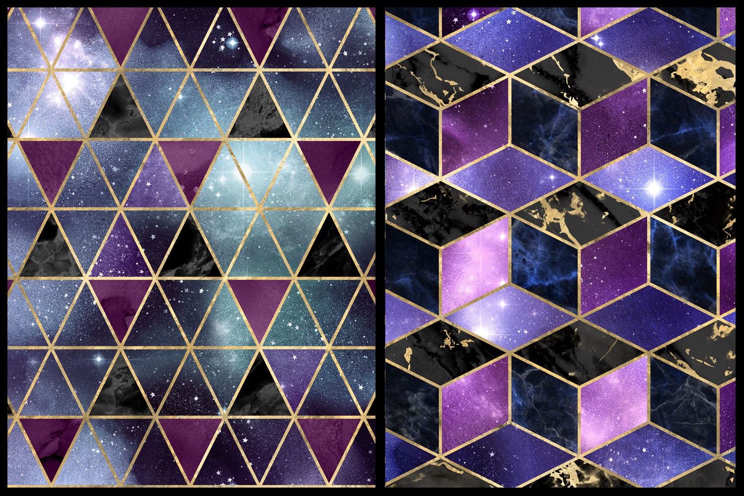 Isometric Galaxy Digital Paper Seamless Watercolor Galaxy | Etsy