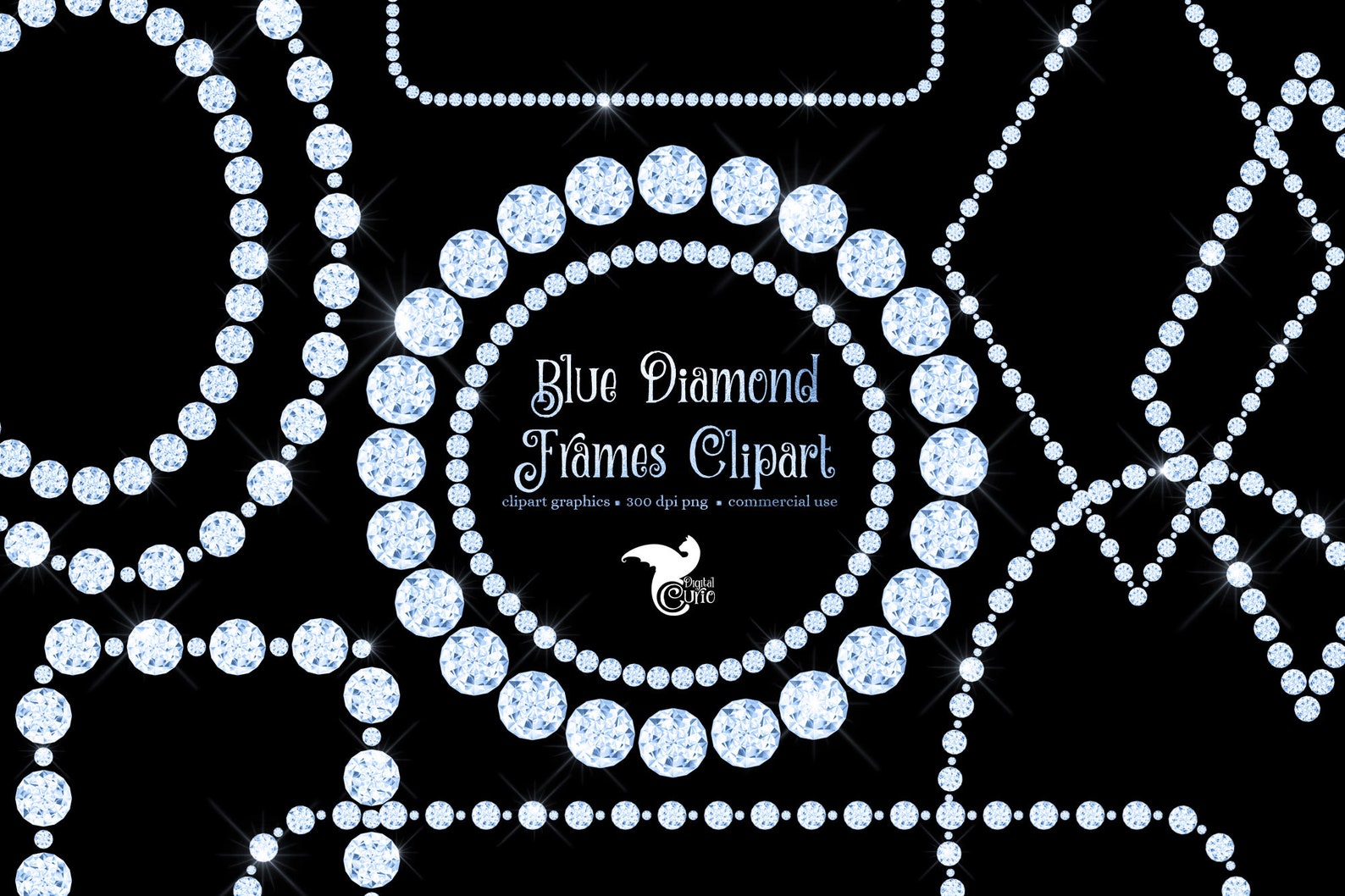 Blue Diamond Frames Clipart Glam Wedding Bling Frame Clip Art - Etsy