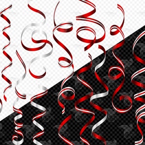 Red and White Ribbon Clip Art - Curling Ribbons in Png Format Instant ...