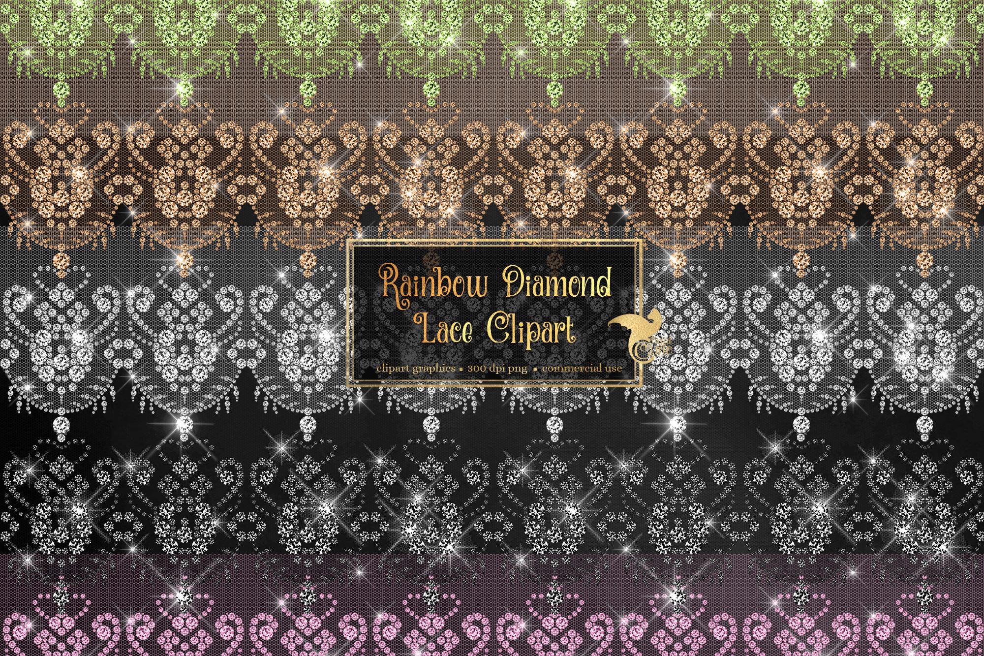 Rainbow Diamond Lace Clipart White Diamond Wedding Lace Clip - Etsy