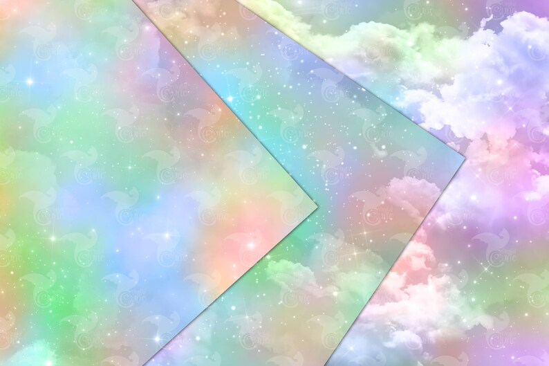 Rainbow Cloudy Skies Digital Paper Stars and Clouds Galaxy - Etsy