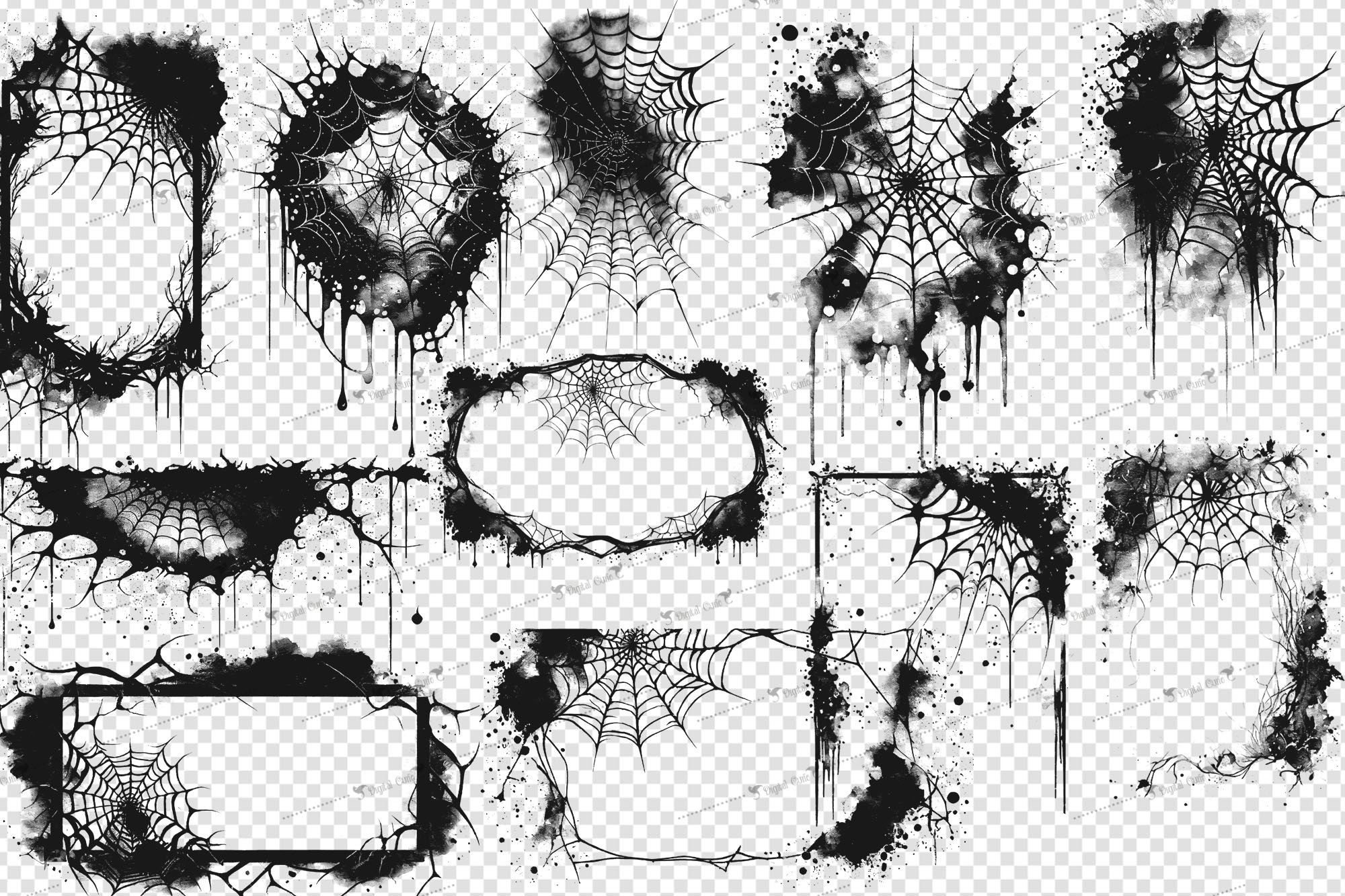 Creepy Spider Web Clipart, Halloween Gothic PNG Overlays (digital ...