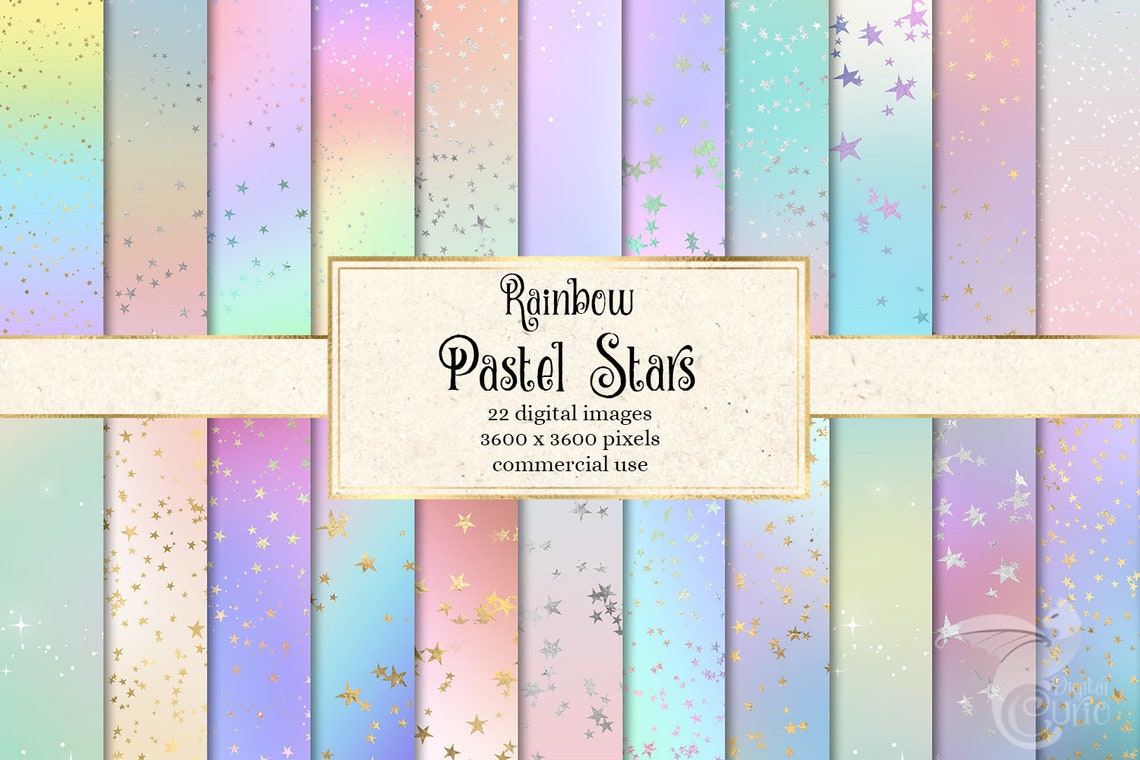 Rainbow Pastel Stars Digital Paper Backgrounds in Soft Ombre | Etsy