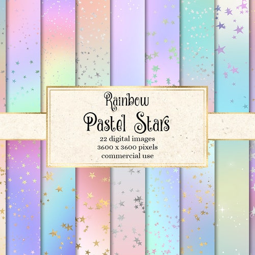 Rainbow Pastel Stars Digital Paper Backgrounds in Soft Ombre | Etsy