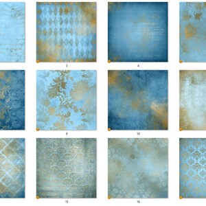 Sky Blue and Gold Digital Paper, Vintage Grunge Distressed Baby Blue ...