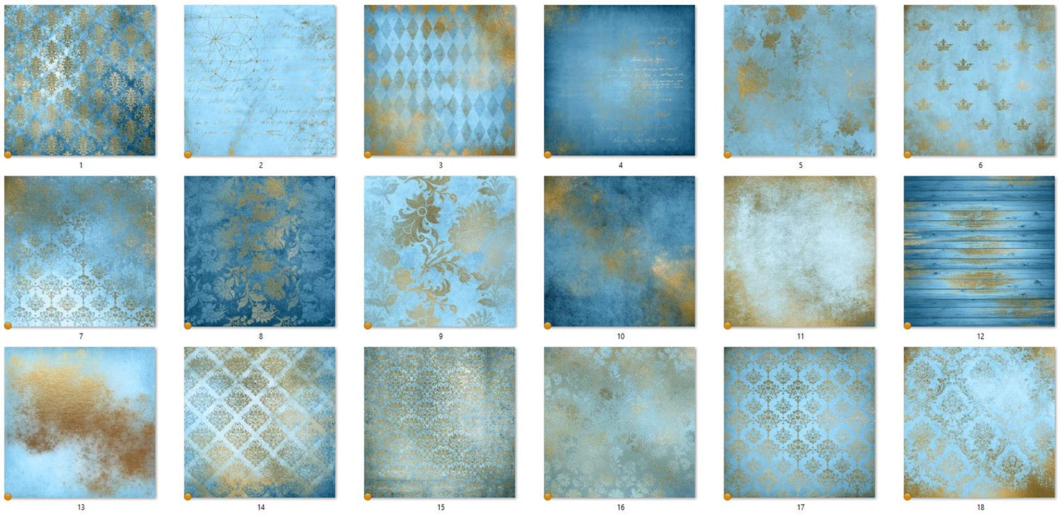 Sky Blue and Gold Digital Paper Vintage Grunge Distressed | Etsy