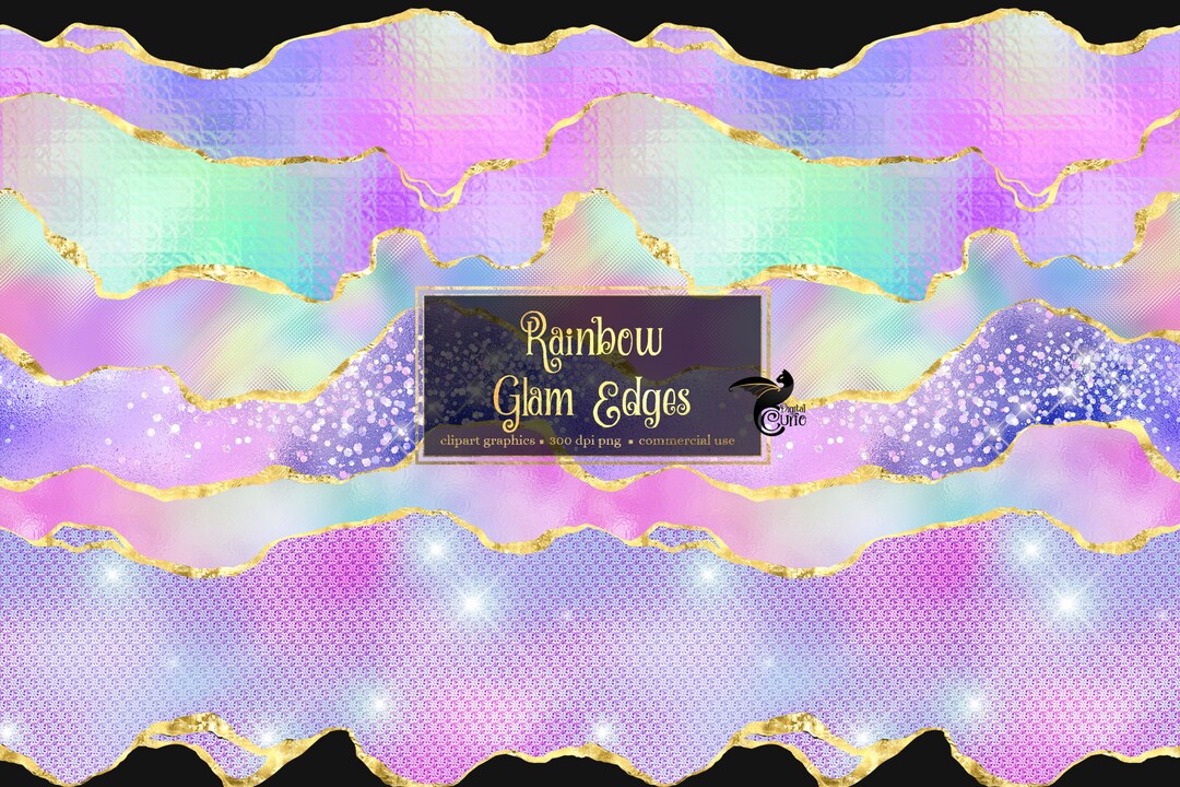 Rainbow Glam Edges Clipart - Seamless Glitter and Foil Metallic Luxury ...