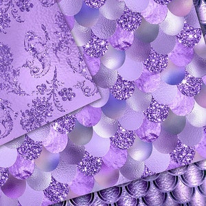 Purple Mermaid Digital Paper, Mermaid Scales, Lavender Mermaid Glitter ...