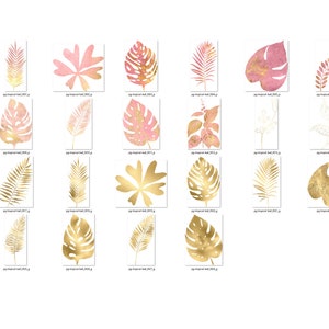 Pink and Gold Tropical Leaves Clipart, Pink Watercolor and Gold Foil ...