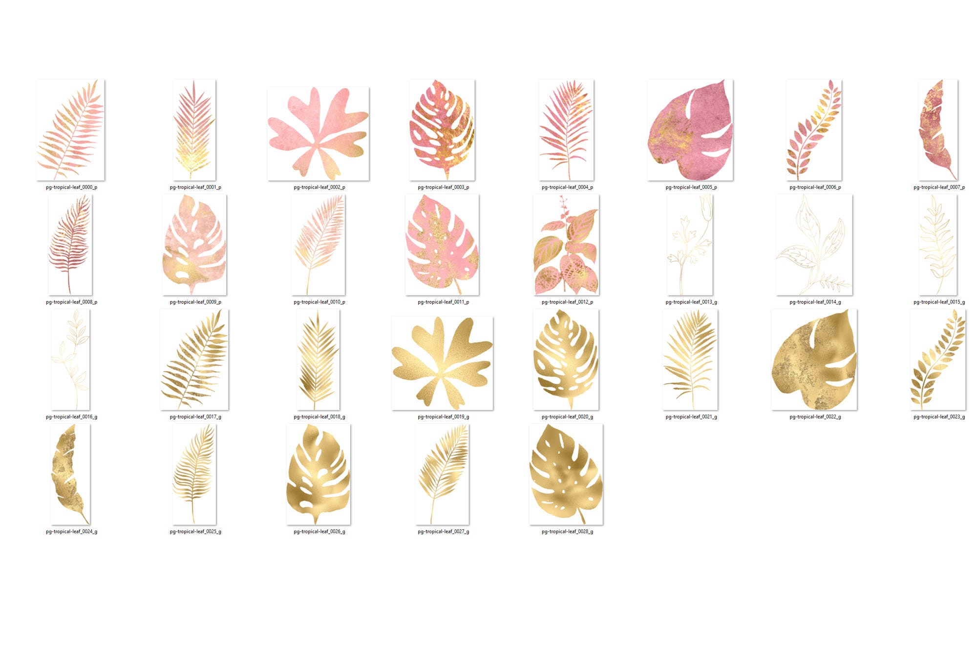 Pink and Gold Tropical Leaves Clipart, Pink Watercolor and Gold Foil ...
