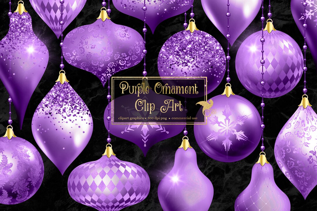 Purple Christmas Ornaments Clipart, Glitter Baubles (digital Download ...