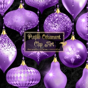 Purple Christmas Ornaments Clipart Digital Glitter Christmas - Etsy
