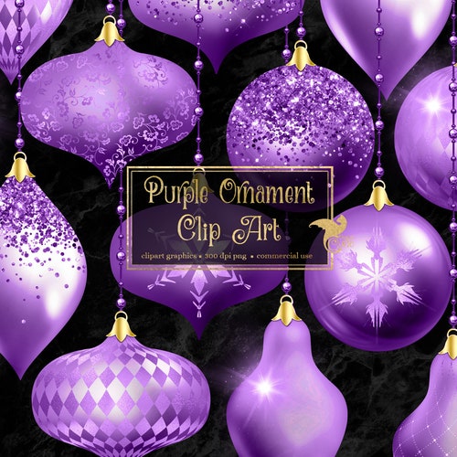 Purple Christmas Ornaments Clipart Digital Glitter Christmas - Etsy