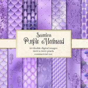 Purple Mermaid Digital Paper, Mermaid Scales, Lavender Mermaid Glitter ...