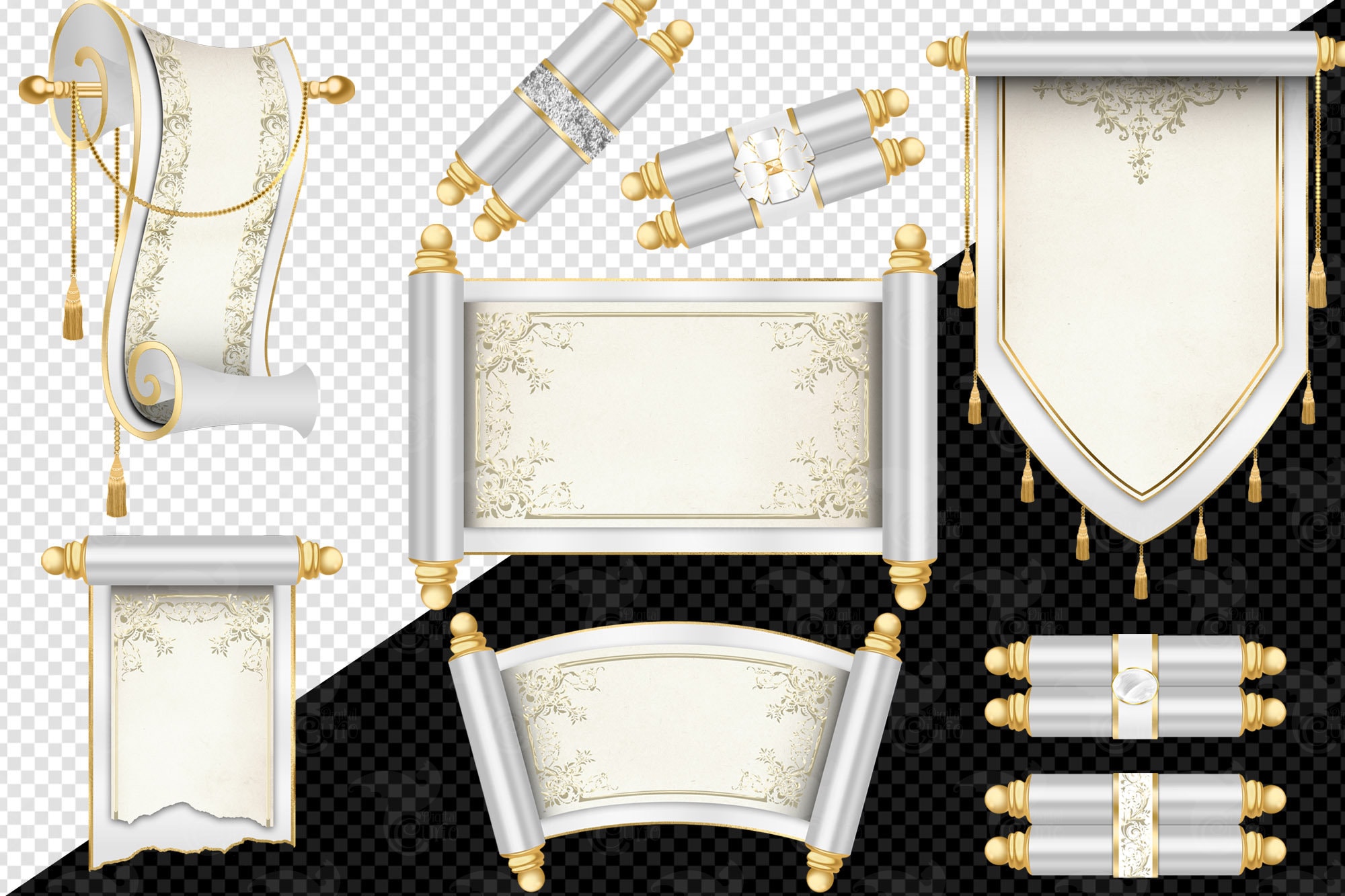 White and Gold Scrolls Clipart – Magic Fantasy Designs (digital ...