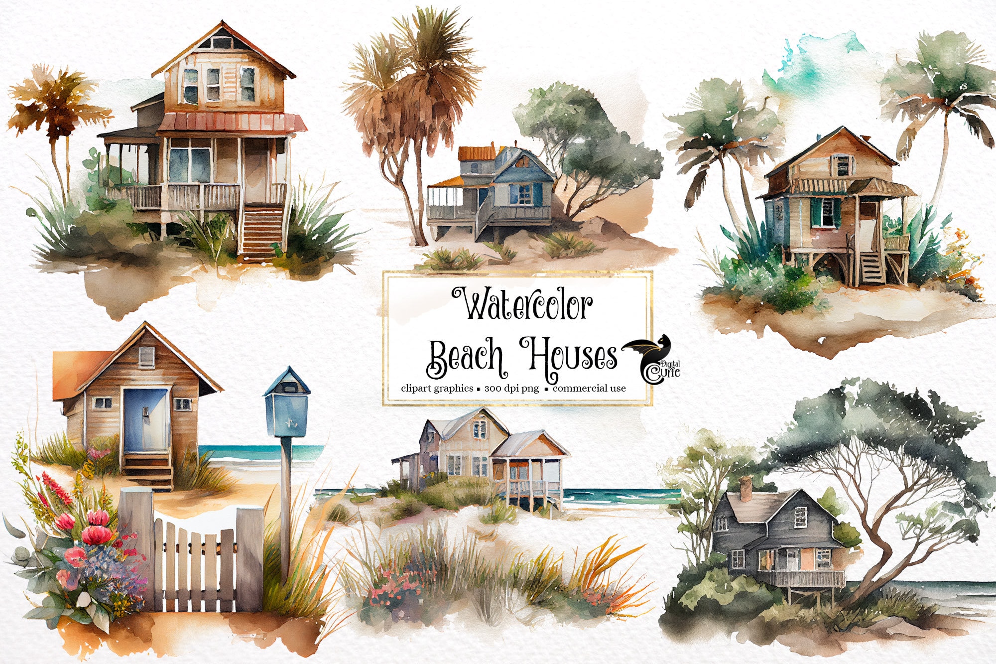 Watercolor Beach House Clipart Ocean Seascape Cottage PNG - Etsy Australia