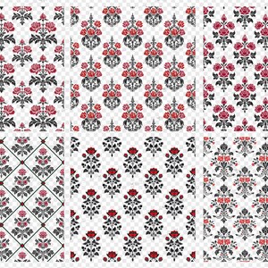 Red Rose Damask Pattern Overlays, Seamless Patterns in PNG Format With ...