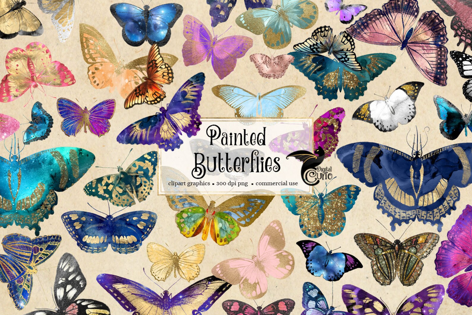 Painted Butterflies Clipart Gold Foil Butterfly Clipart - Etsy