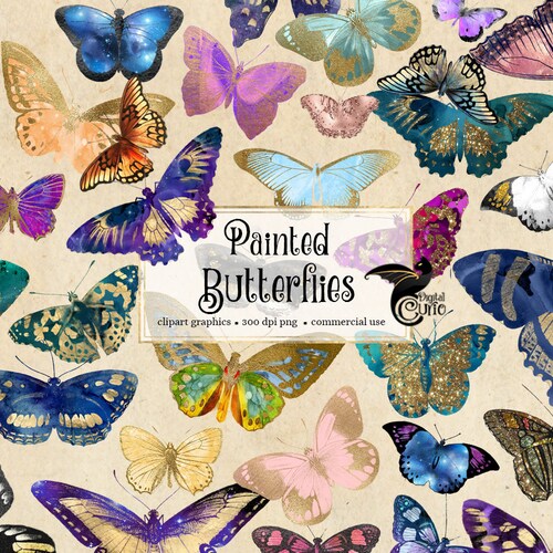 Painted Butterflies Clipart Gold Foil Butterfly Clipart | Etsy