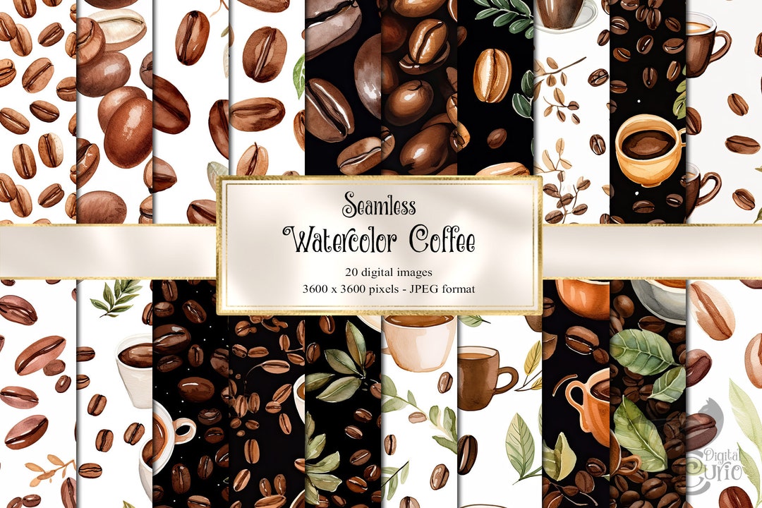 Watercolor Coffee Digital Paper, Seamless Coffee Bean Printable ...