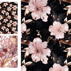 Black and Rose Gold Luxe Digital Paper, Seamless Rose Gold Shimmer ...